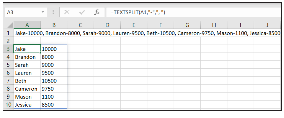 Using TEXTSPLIT to dissect Excel text strings