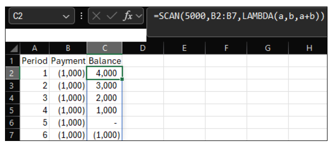 How to use the SCAN function to replace running totals in Excel